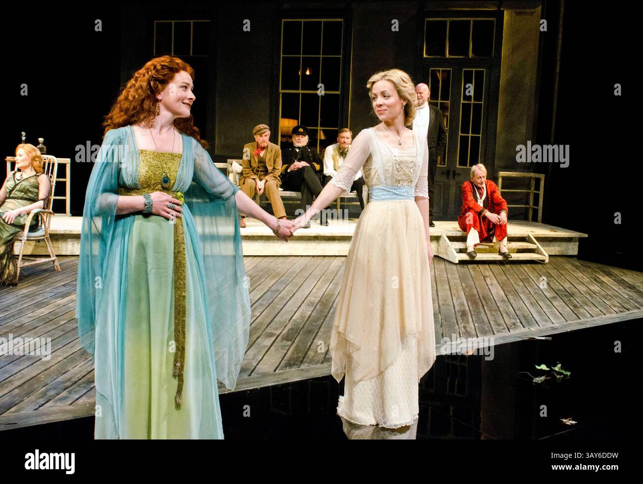 front centre, l-r: Emma Fielding (Hesione Hushabye), Fiona Button ...