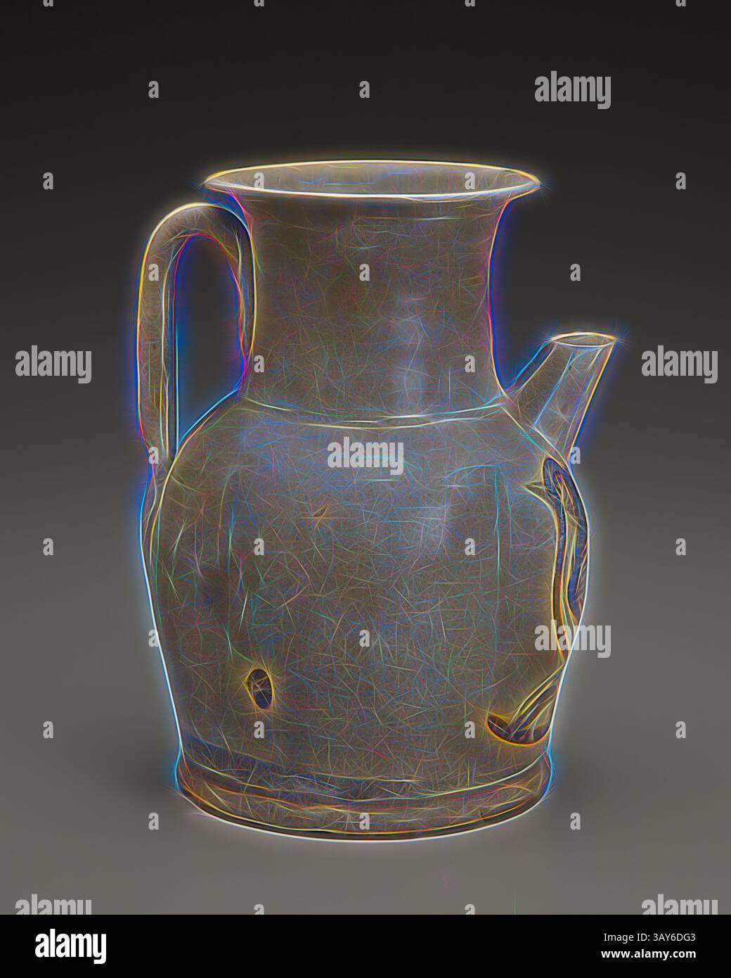A decorative pitcher with a curved handle and spout, featuring ...