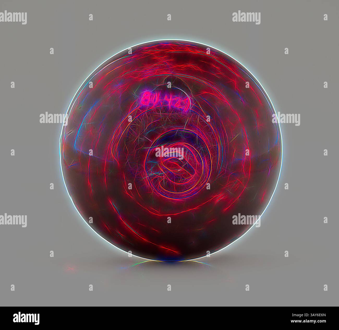 A glowing bowling ball features vibrant swirling patterns in shades of ...