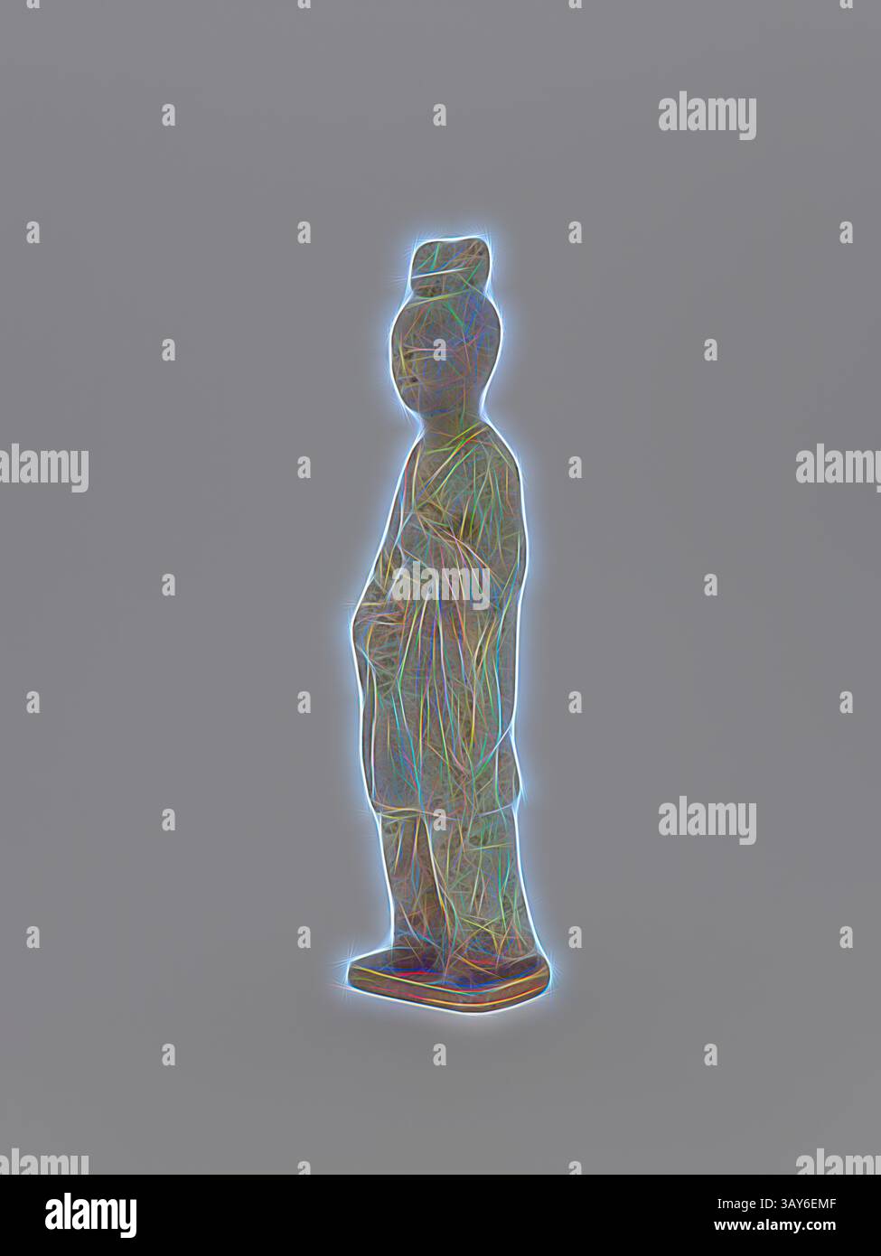 A stylized figure of a person, elegantly posed, with intricate details ...