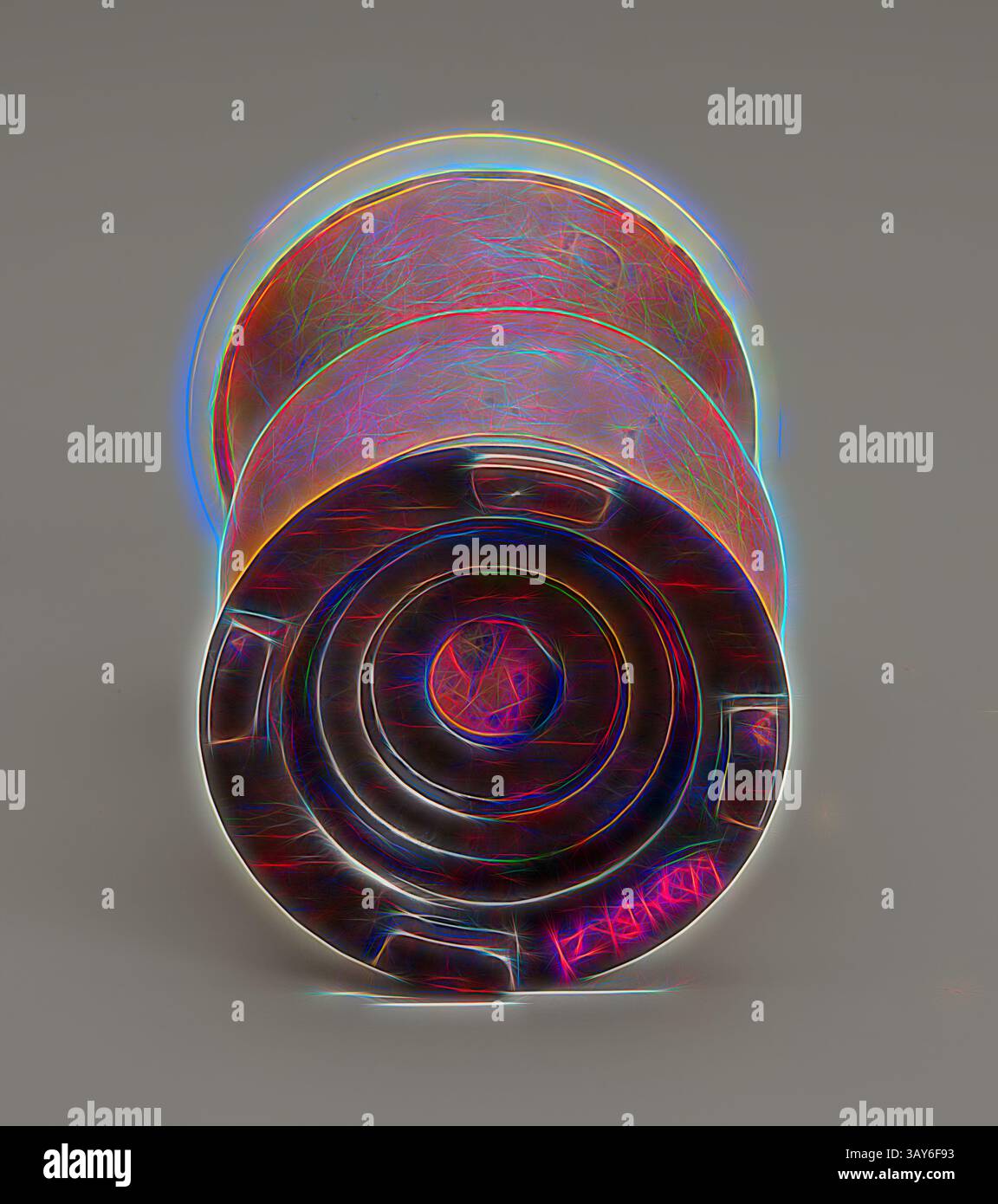 A circular object with a smooth, glossy finish features intriguing ...