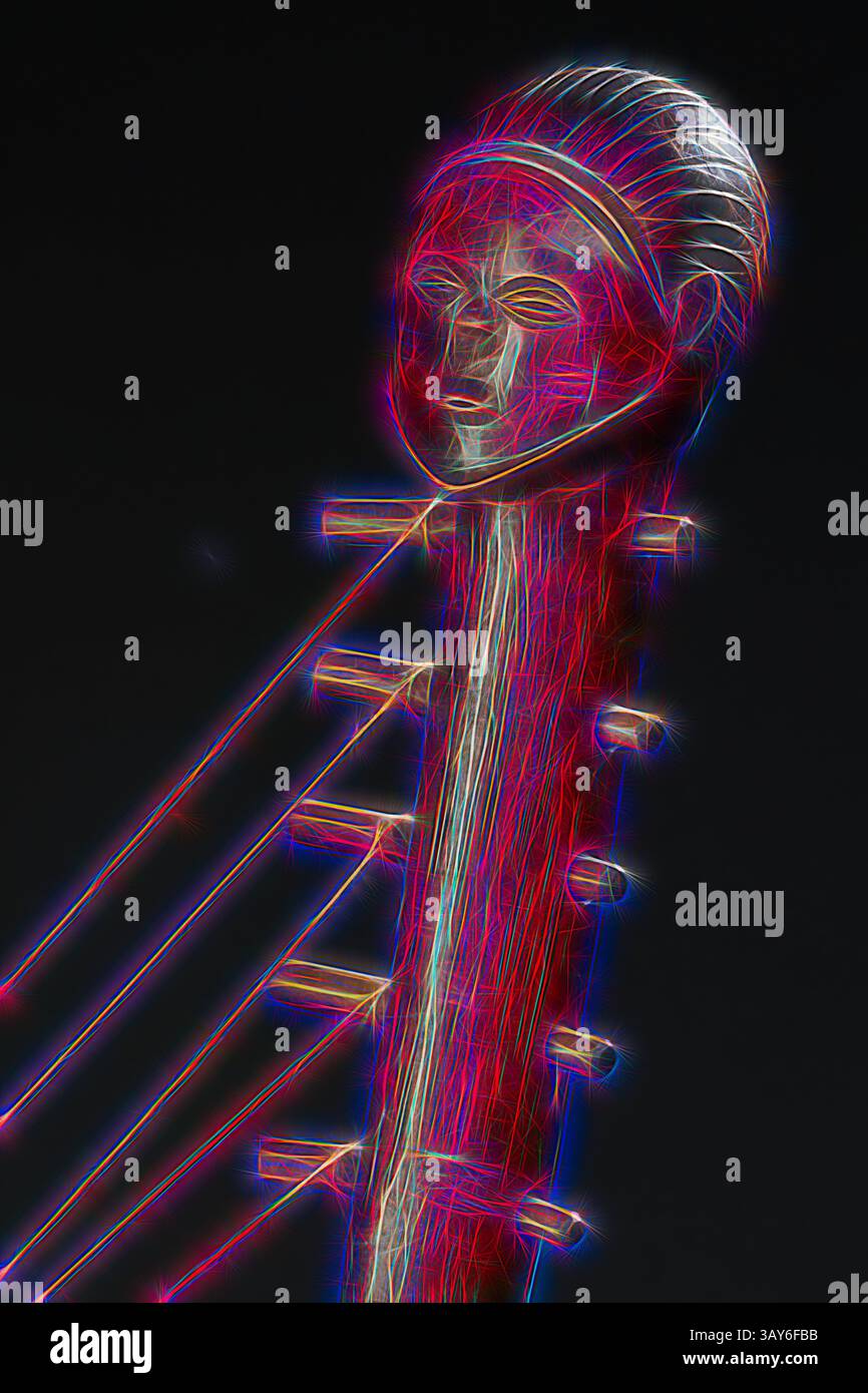 A stylized representation of a traditional stringed instrument ...