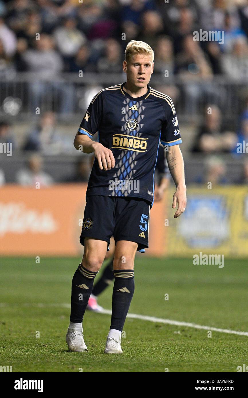 CHESTER, PA - APRIL 19: Philadelphia Union defender Jakob Glesnes #5 is ...