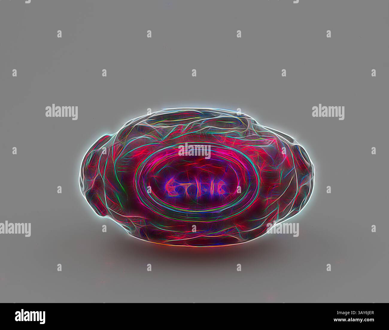 A smooth, oval-shaped object emanates a vibrant, swirling energy, with ...