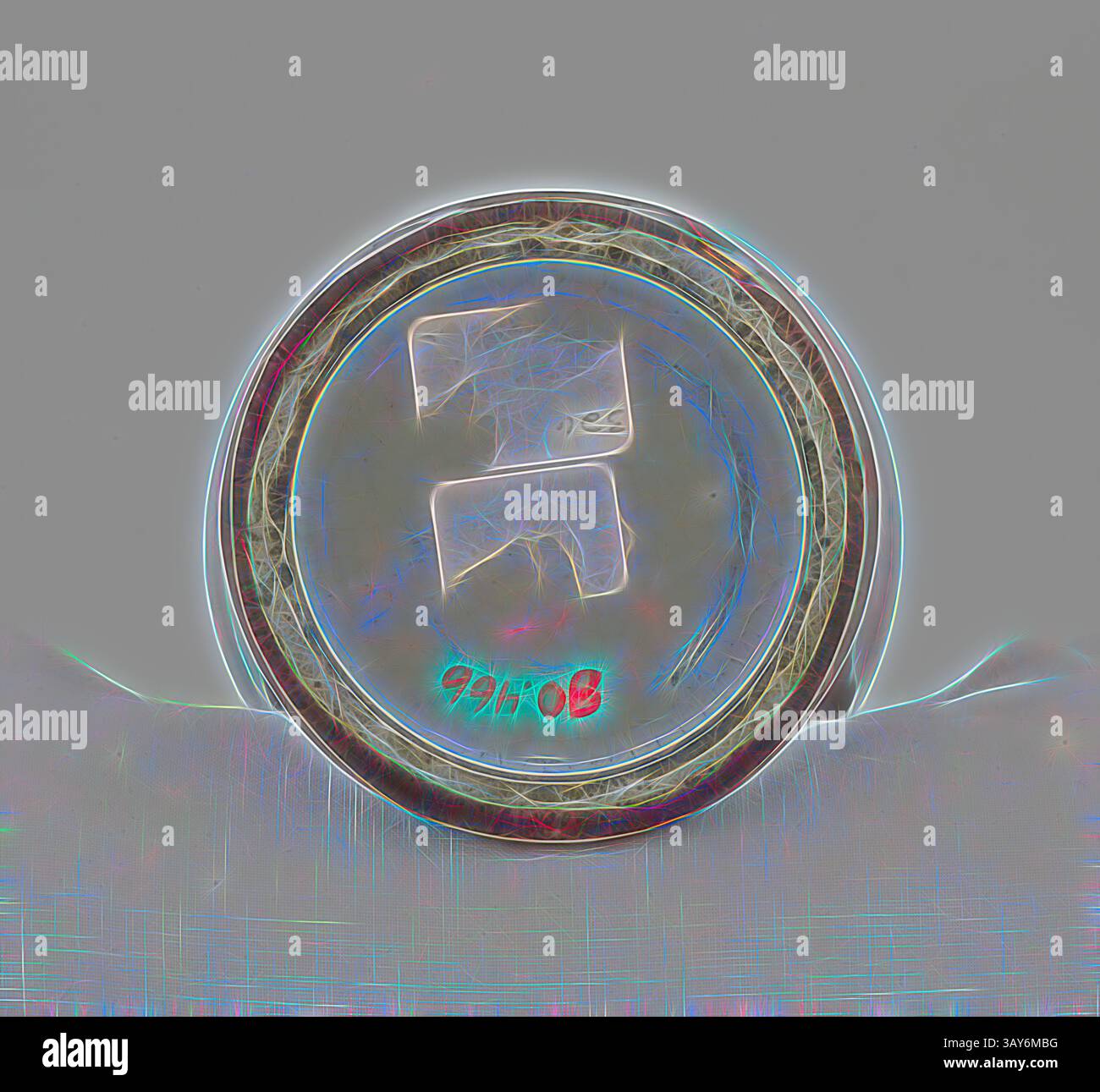 A stylized representation of a round object featuring a distinctive ...