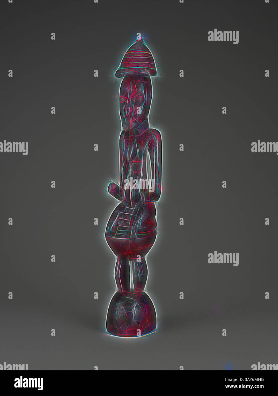 A stylized carving of a figure standing upright, featuring intricate ...