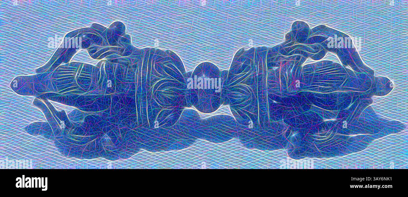 Two intertwined figures create a dynamic and abstract composition ...