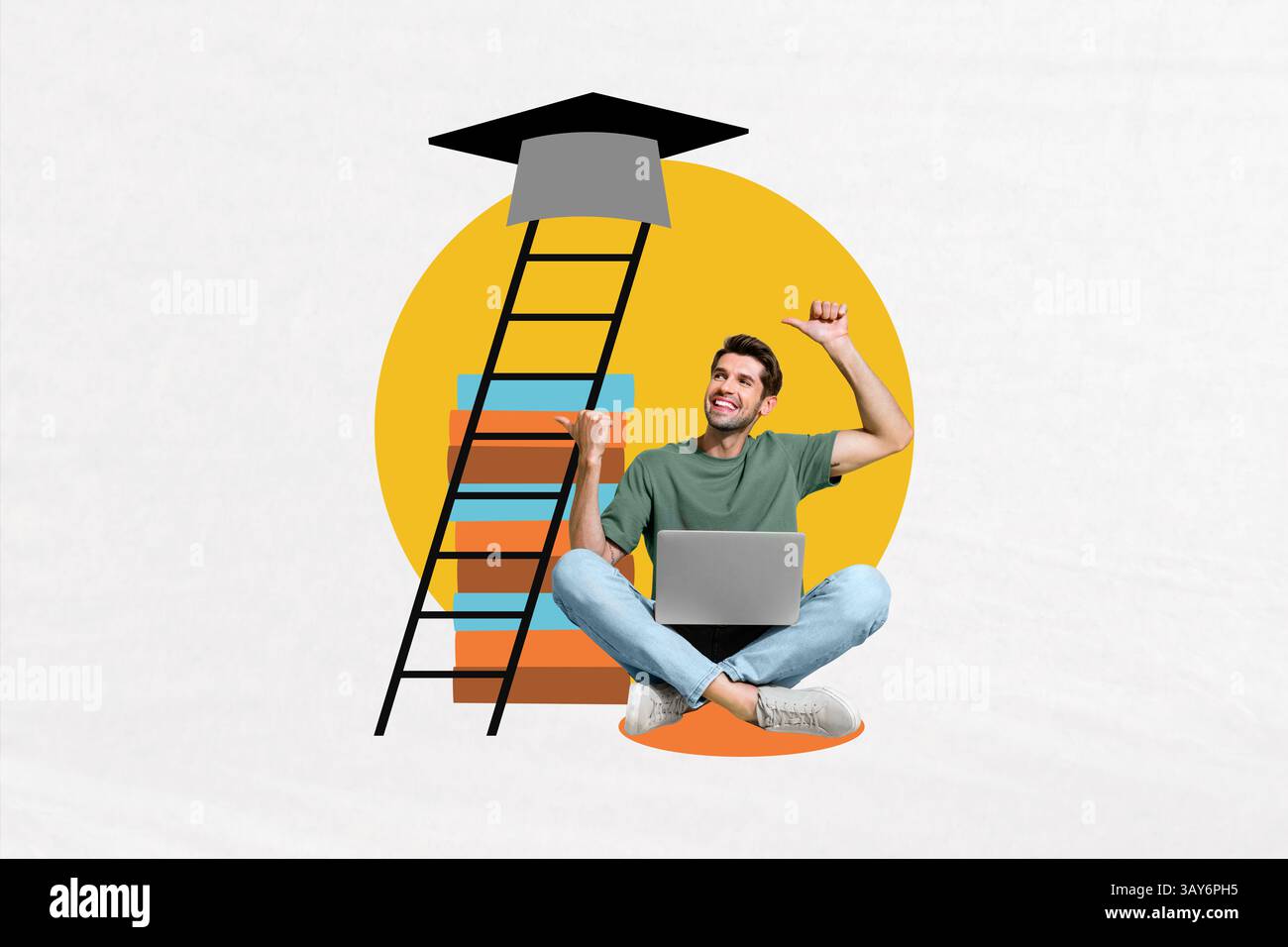 Composite sketch design artwork 3D photo collage of young man sit work ...