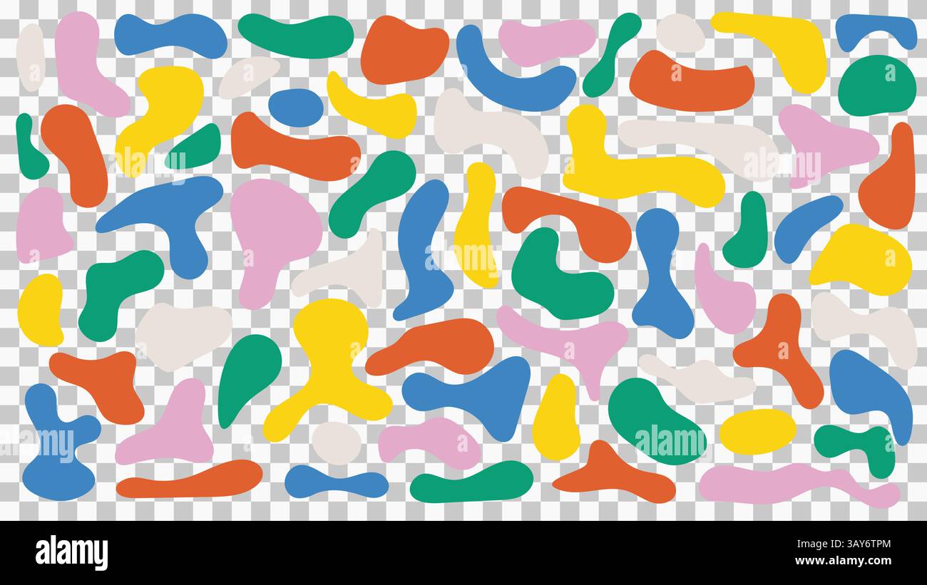 Fluid and liquid blobs with abstract geometric shapes on a transparent ...