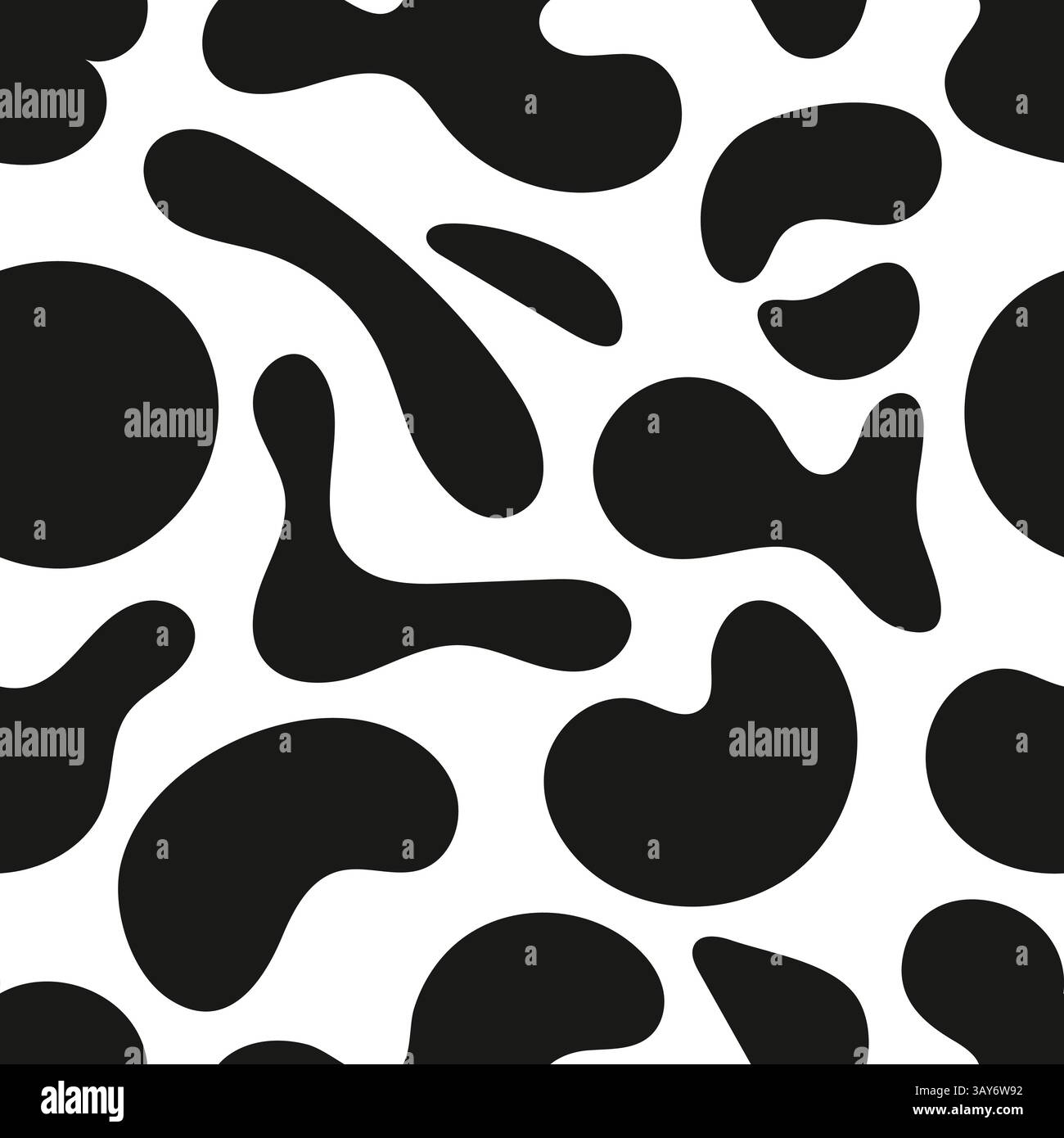 Seamless black and white cow or dalmatian pattern with irregular spots, perfect for textiles ...