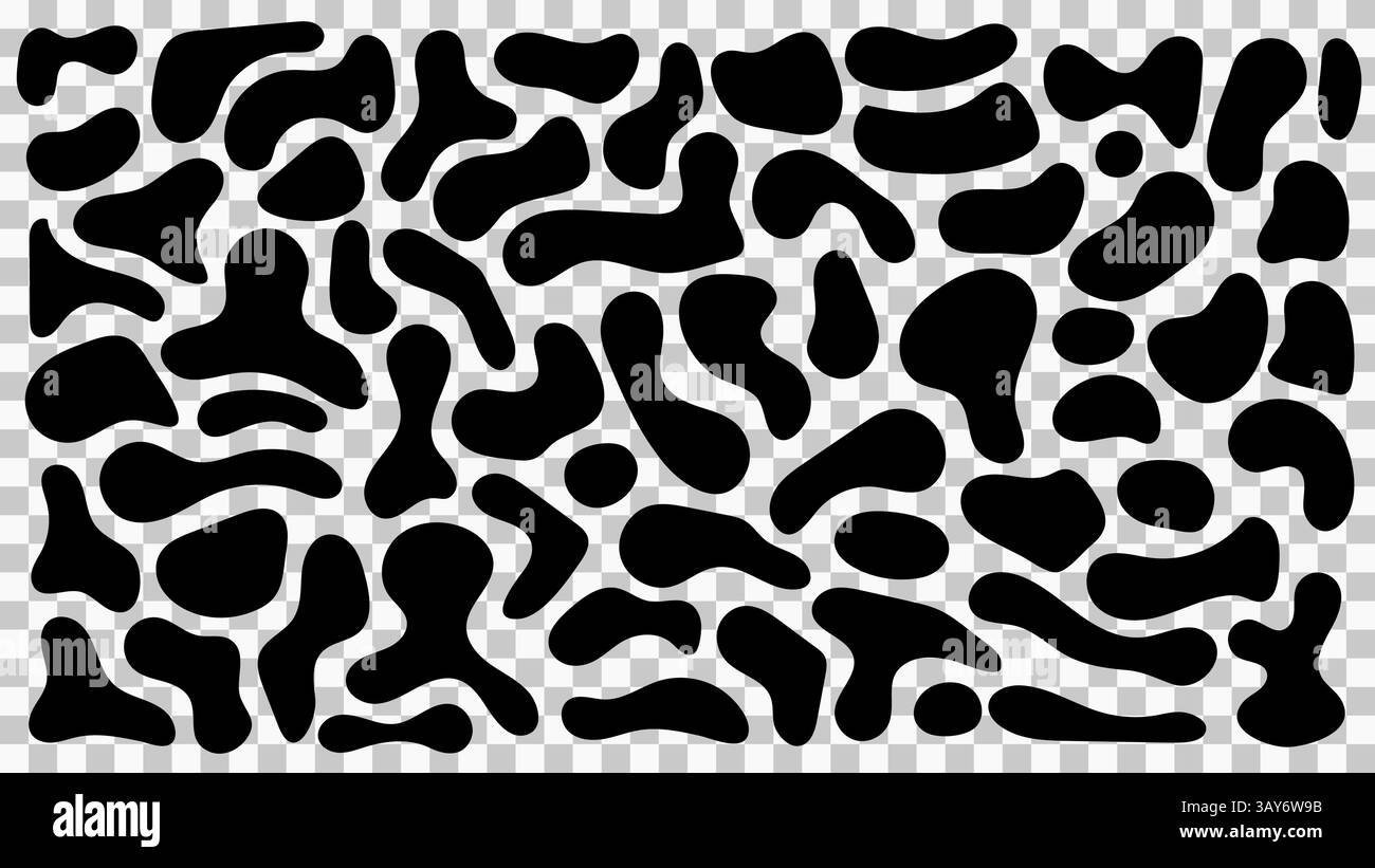 Abstract organic black blobs with irregular shapes, perfect for speech bubbles and modern decor ...