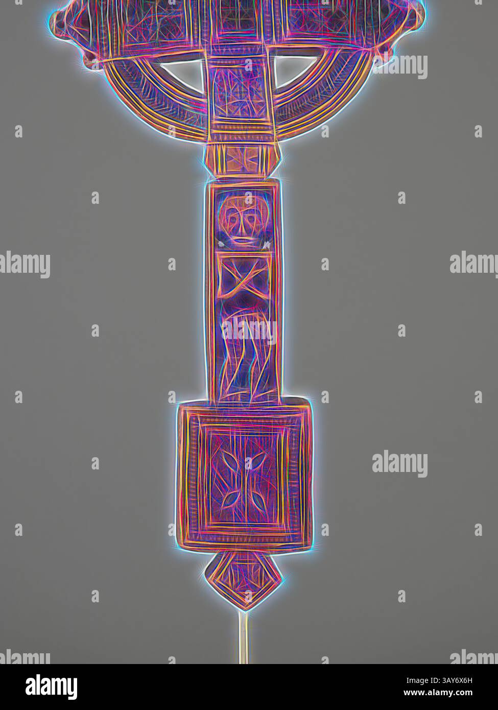 An intricately designed artifact featuring detailed carvings and vivid ...