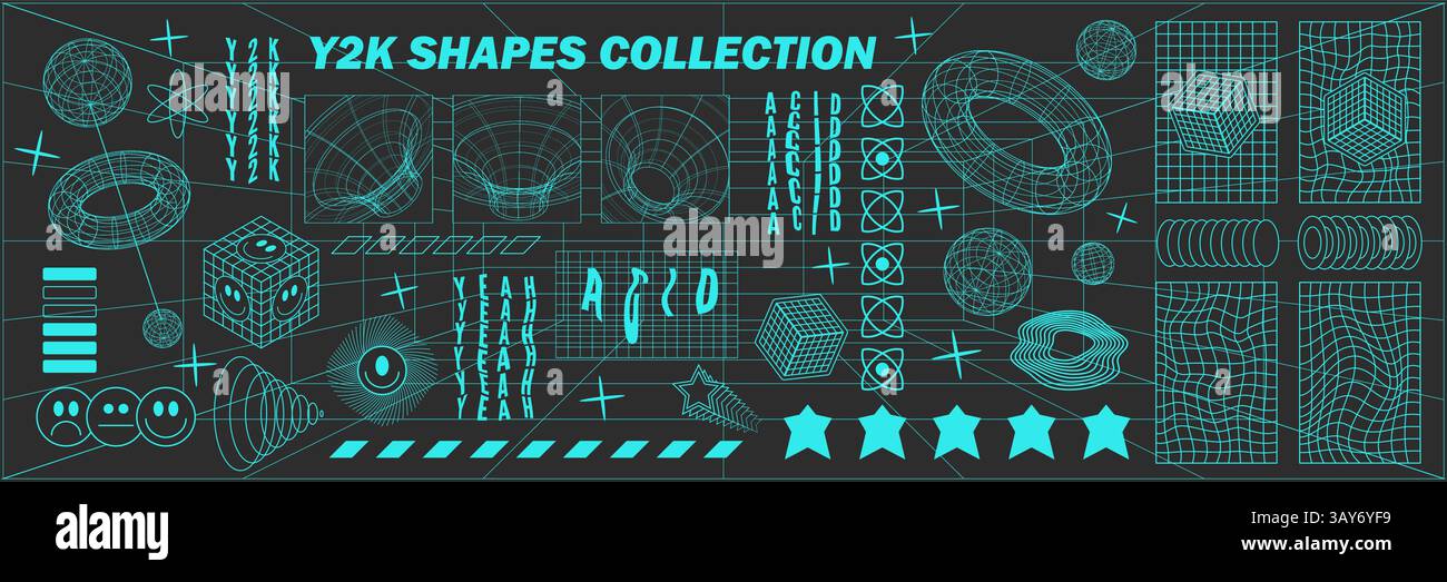 Abstract geometry hud wireframe shapes and patterns, cyberpunk elements ...