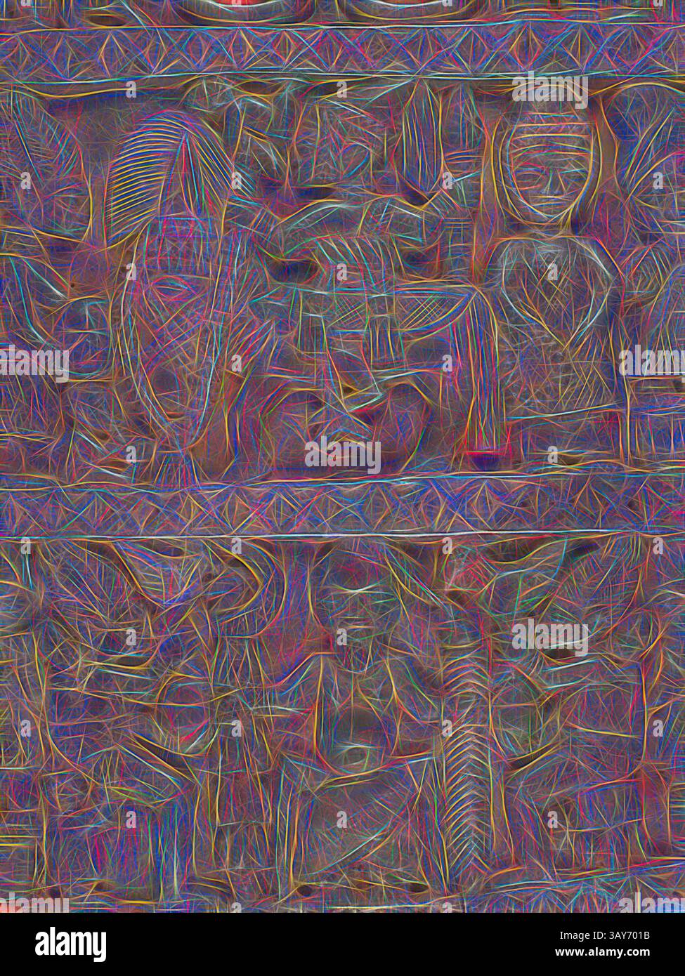 An abstract representation featuring intricate, interwoven patterns of ...