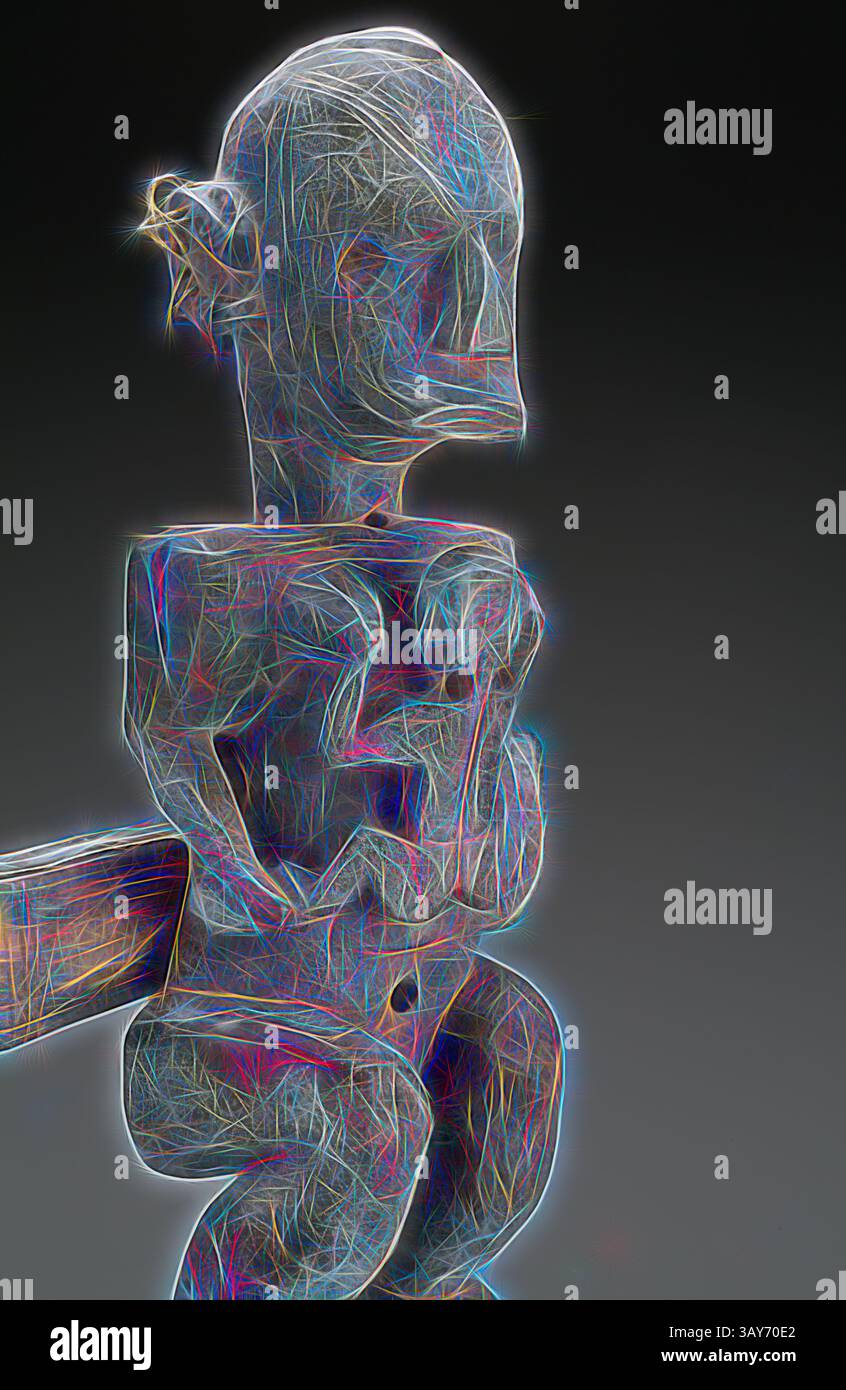 A stylized, abstract sculpture featuring a figure with distinct facial ...