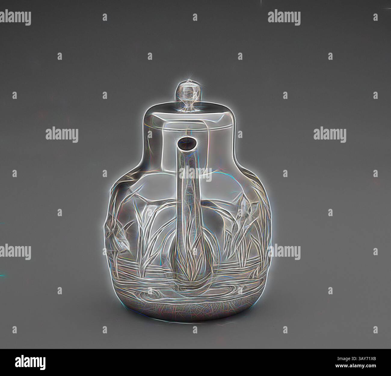 An intricately designed kettle featuring floral motifs and a gracefully ...