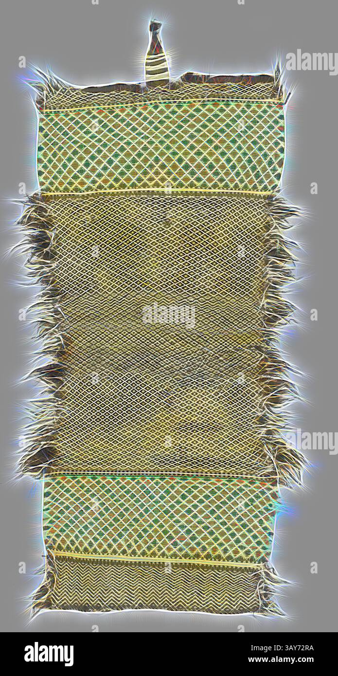 A textured textile featuring intricate patterns and fringed edges ...