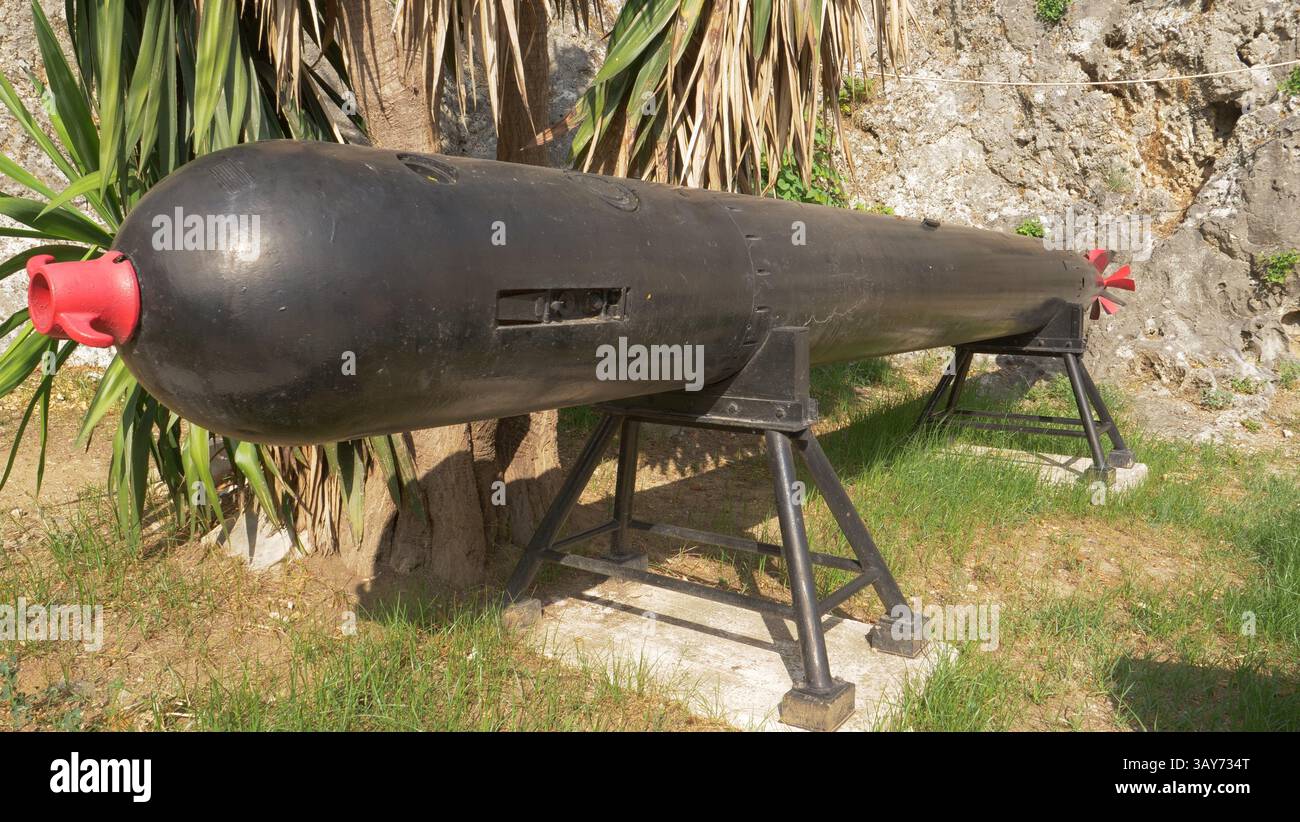 A torpedo outside the Greek naval station at the New Fortress, Corfu ...