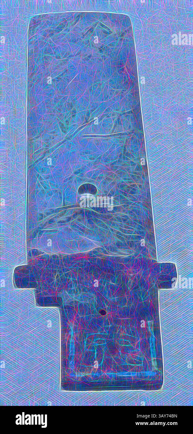 A stylized depiction of a rectangular object with a raised handle ...