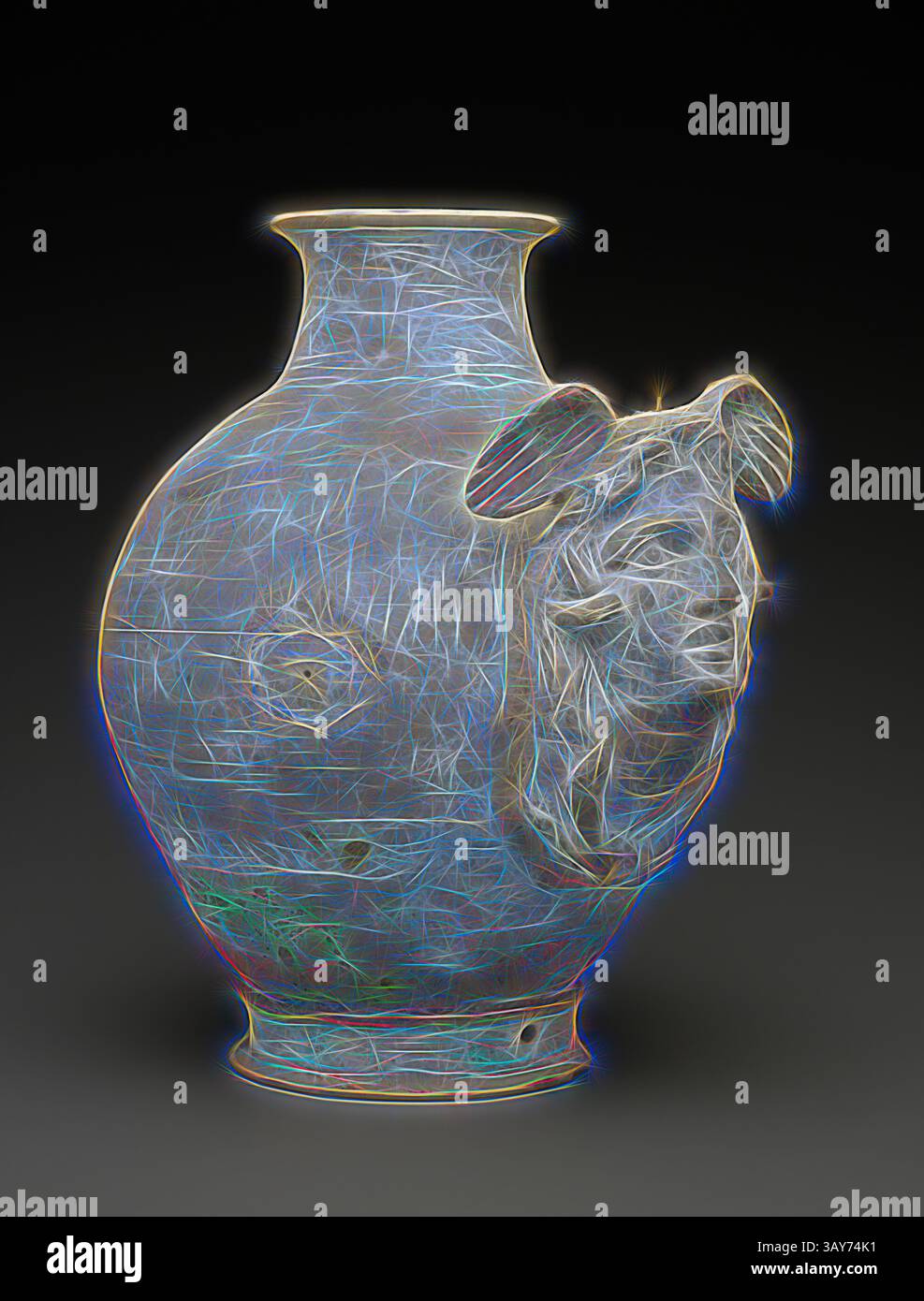 An intricately designed vase featuring a stylized animal figure ...