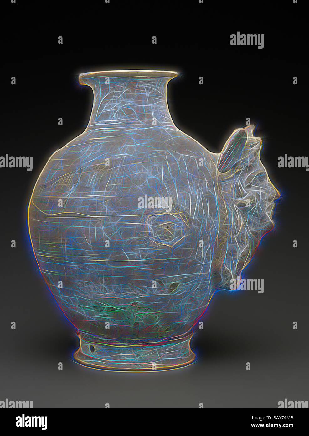 A uniquely shaped vase featuring intricate lines and a detailed ...