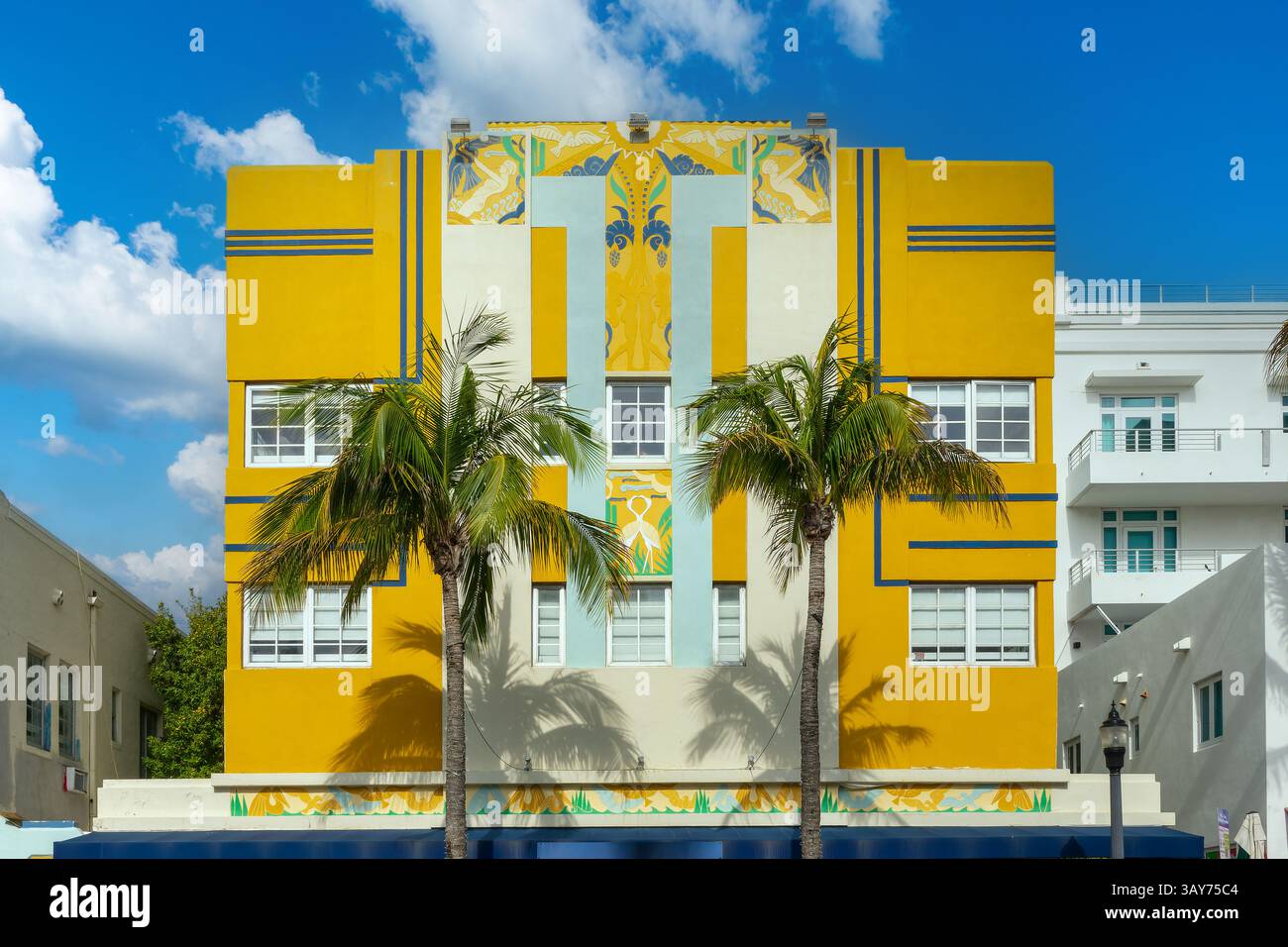 Colorful building facade in Art Deco district, Art Deco architecture in ...