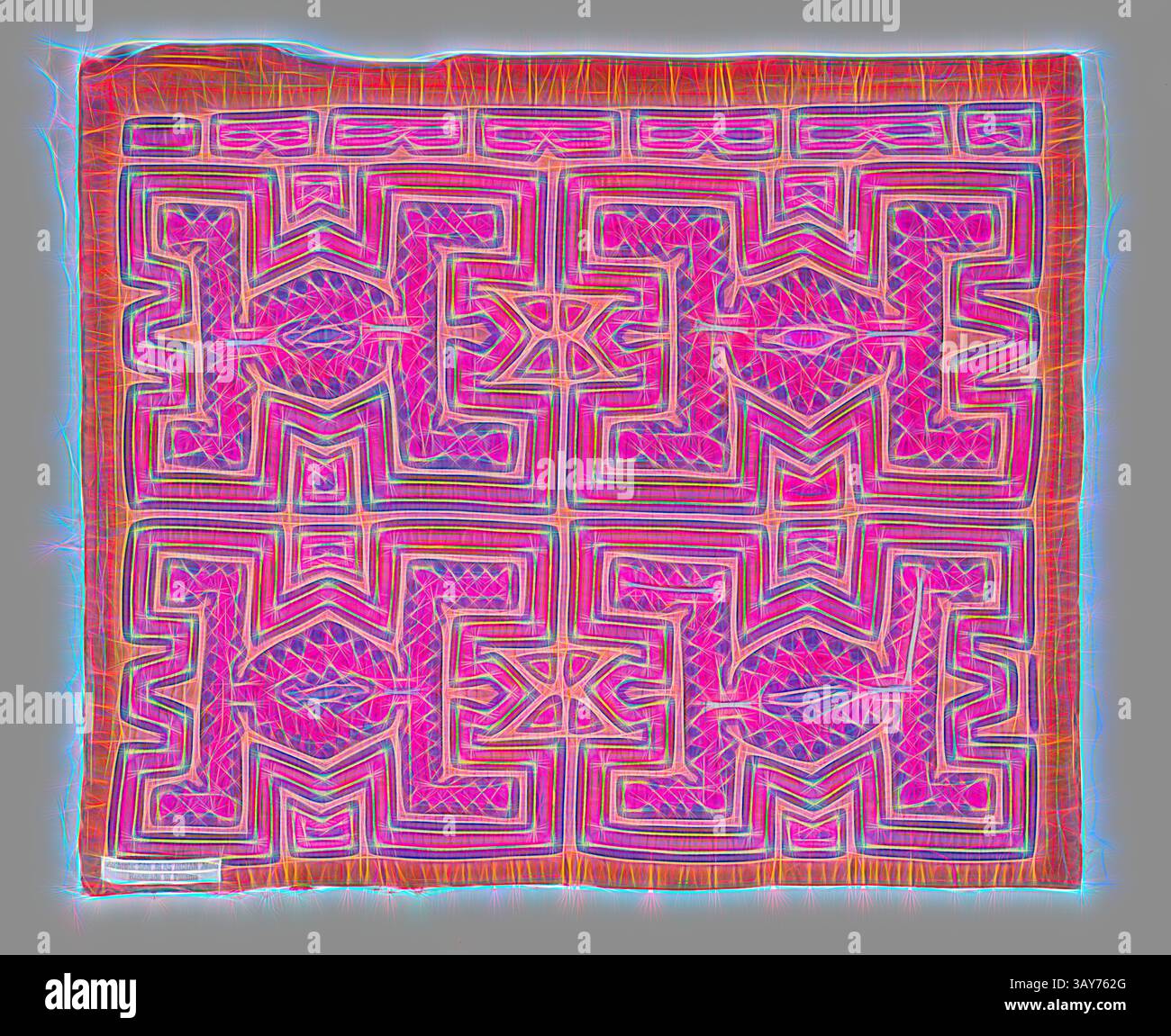 An intricate textile design featuring vibrant geometric patterns and ...