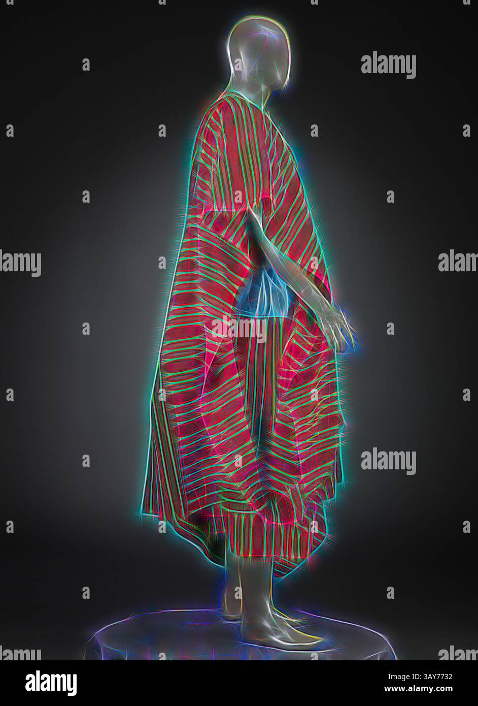 A stylized figure wearing a flowing garment, highlighted with vibrant ...