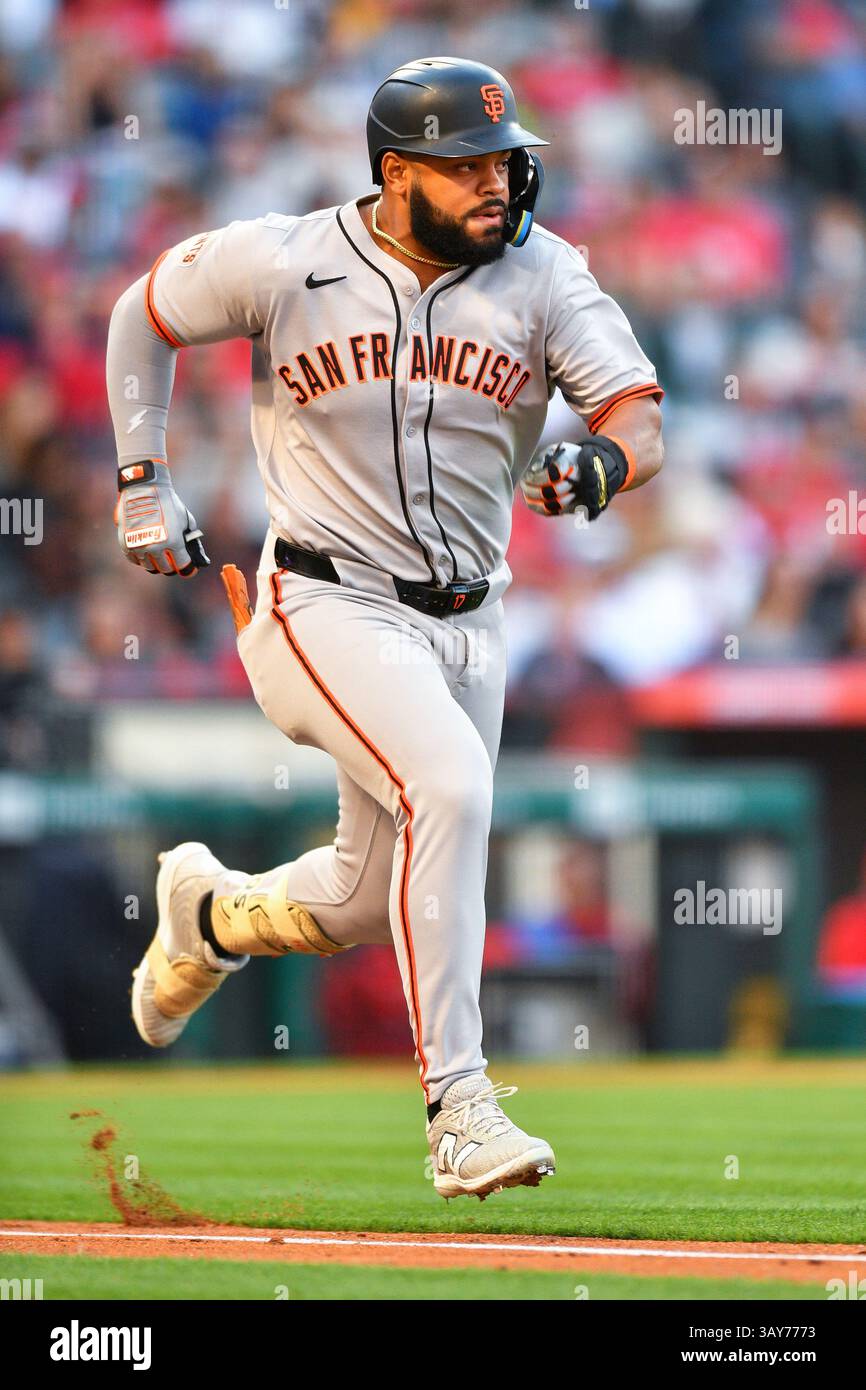 ANAHEIM, CA - APRIL 19: San Francisco Giants left fielder Heliot Ramos ...