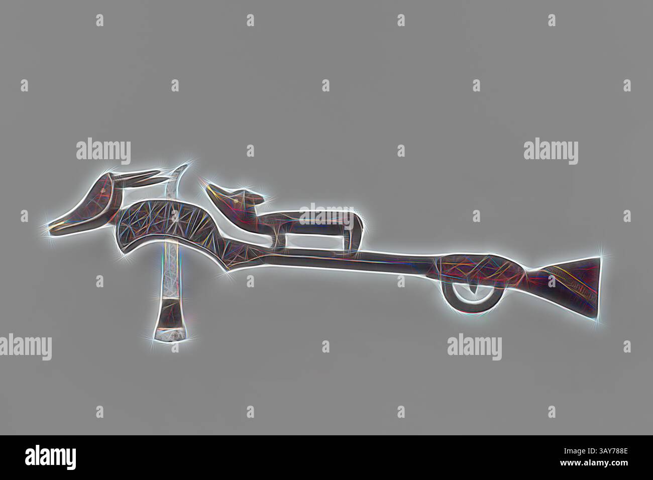 A stylized representation of a traditional tool, featuring intricate ...