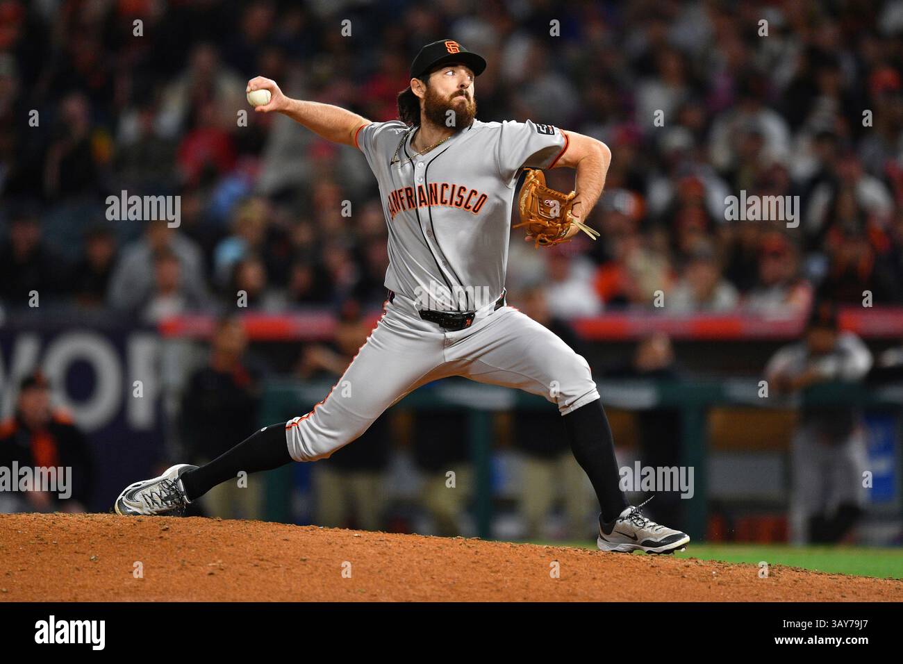 ANAHEIM, CA - APRIL 19: San Francisco Giants pitcher Ryan Walker (74 ...