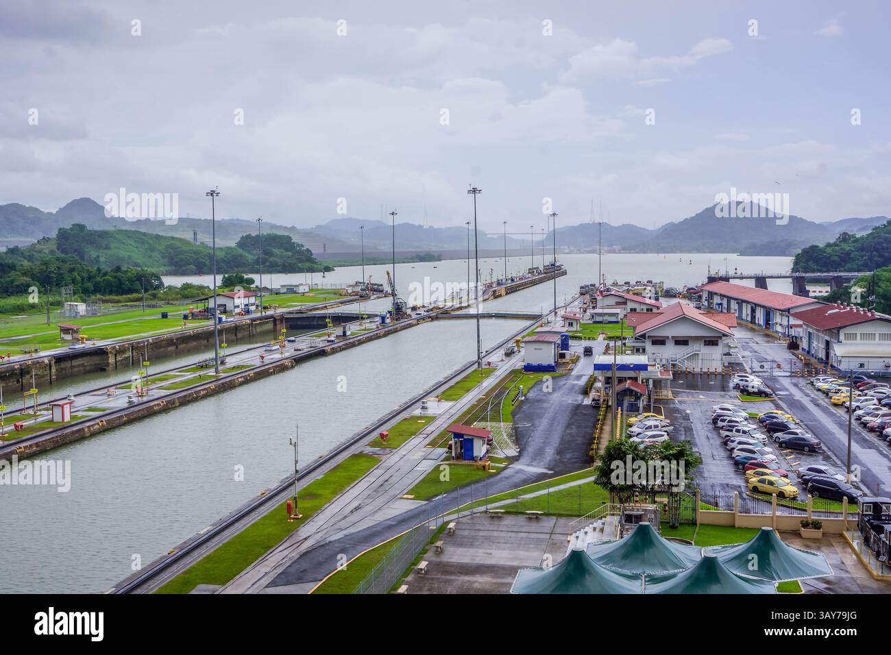 The view of Panama canal from above, the artificial waterway in Central ...
