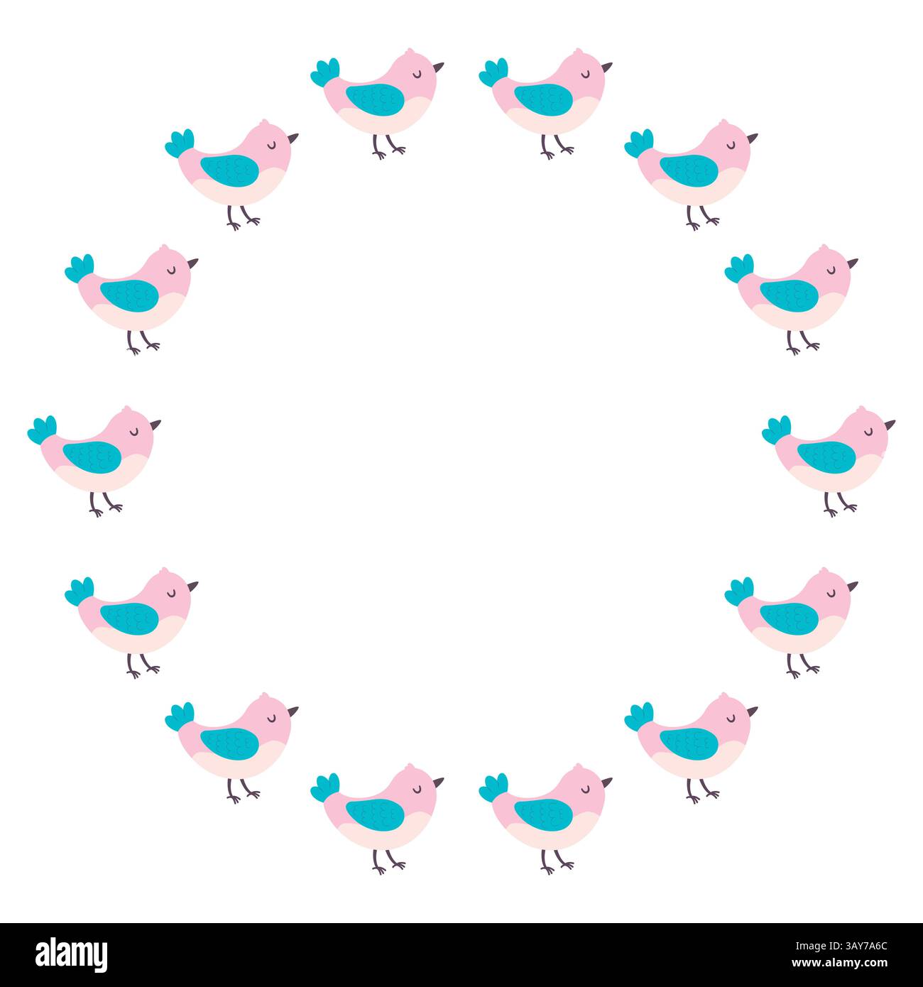 Round frame, funny birds. Vector illustration in flat style Stock ...