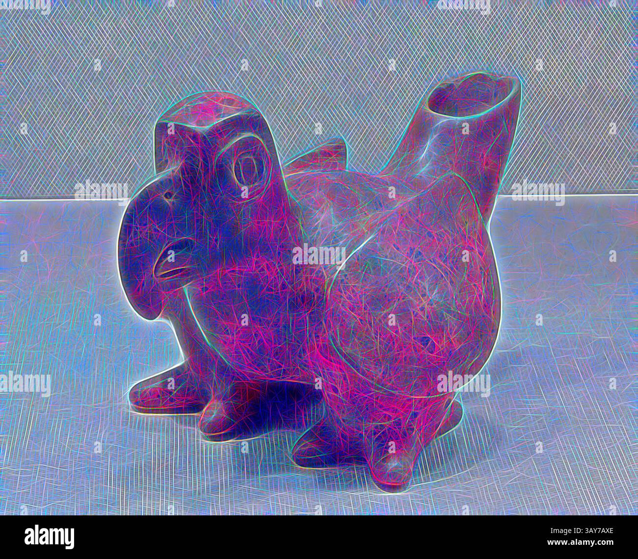 A stylized ceramic figurine of a bird, featuring exaggerated features ...