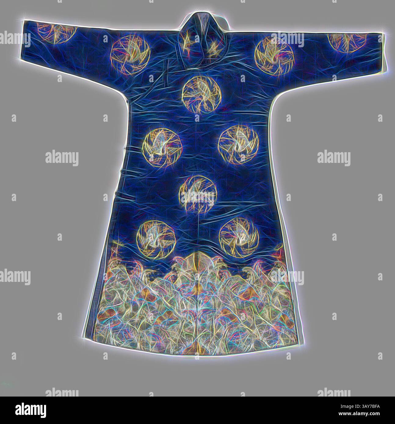 A flowing garment adorned with intricate circular patterns and a ...