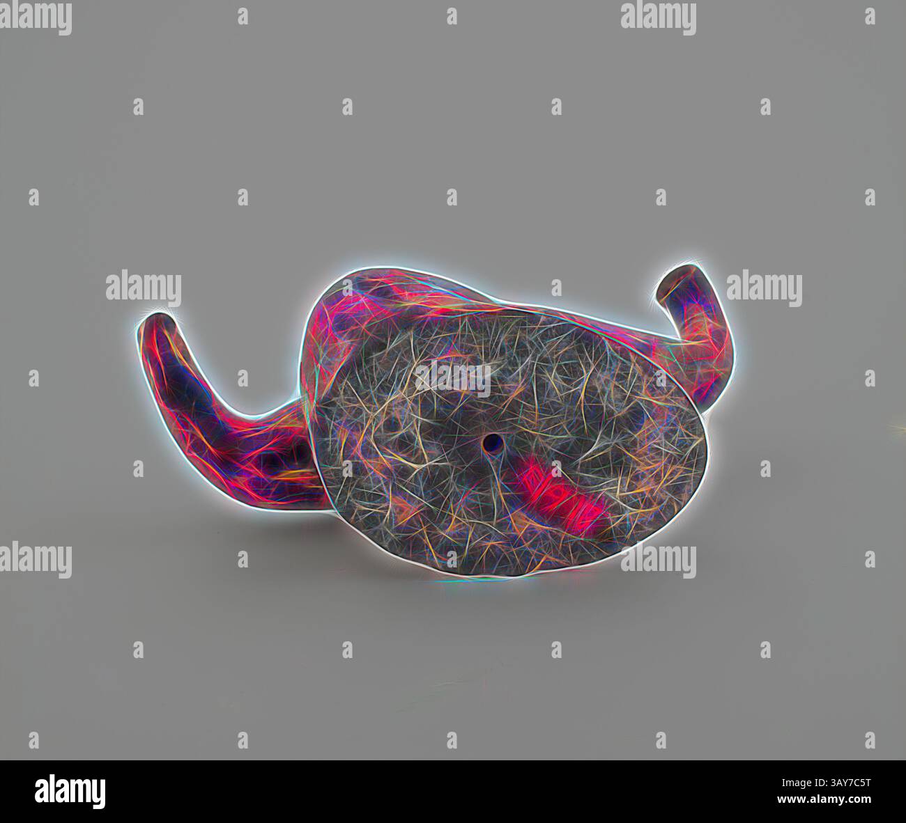 An abstract representation of a whimsical object featuring curved horns ...