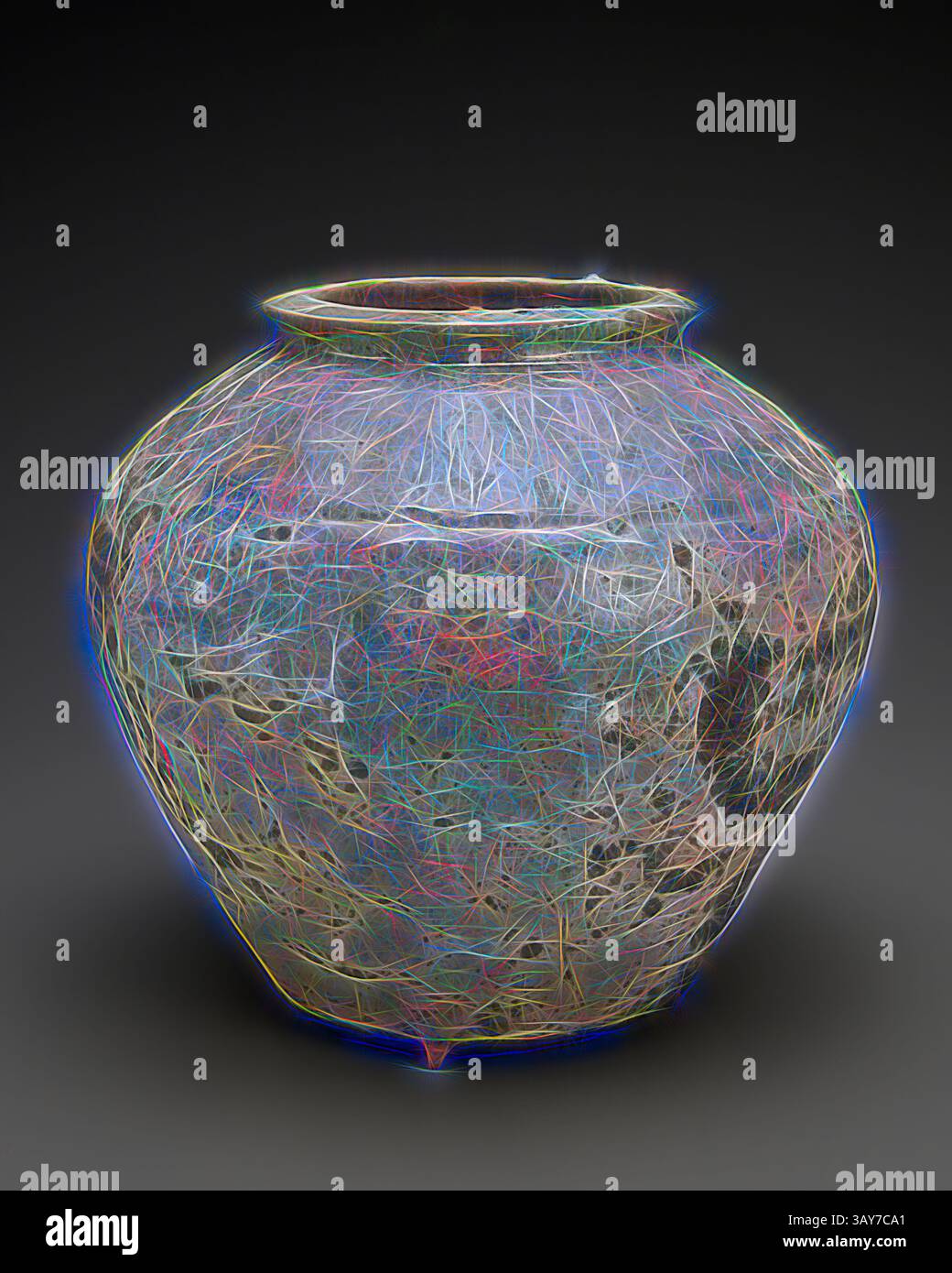 An intricately designed pot features a unique woven texture with ...