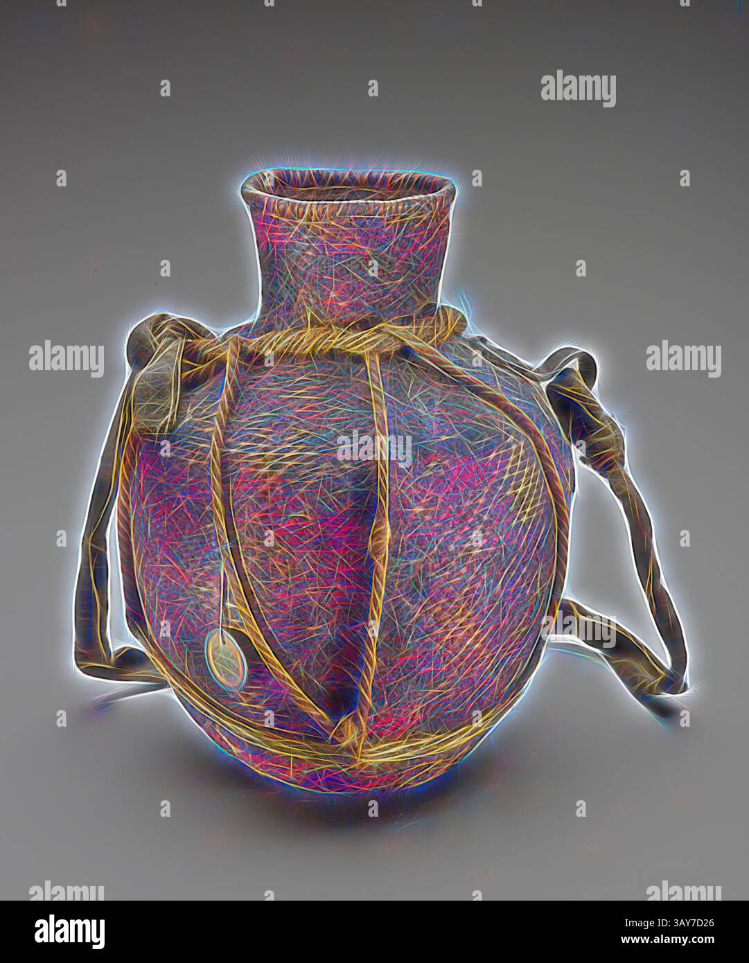 A decorative ceramic jug adorned with intricate woven details and a ...