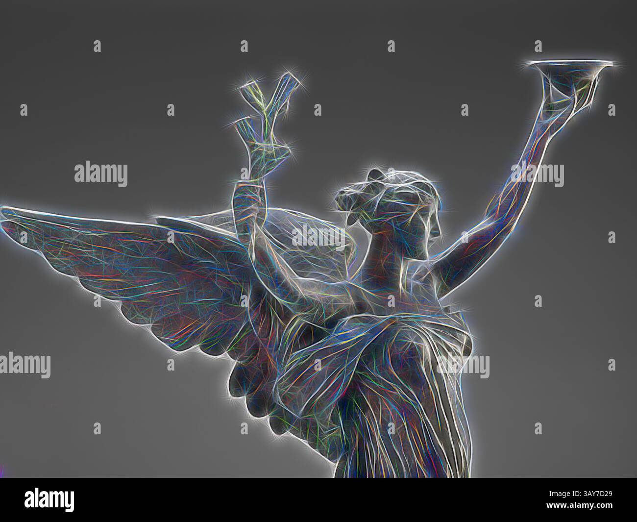 An ethereal depiction of a winged figure holding a cup and a branch ...