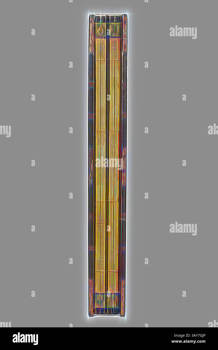 A tall, narrow object with a textured surface featuring vertical lines ...