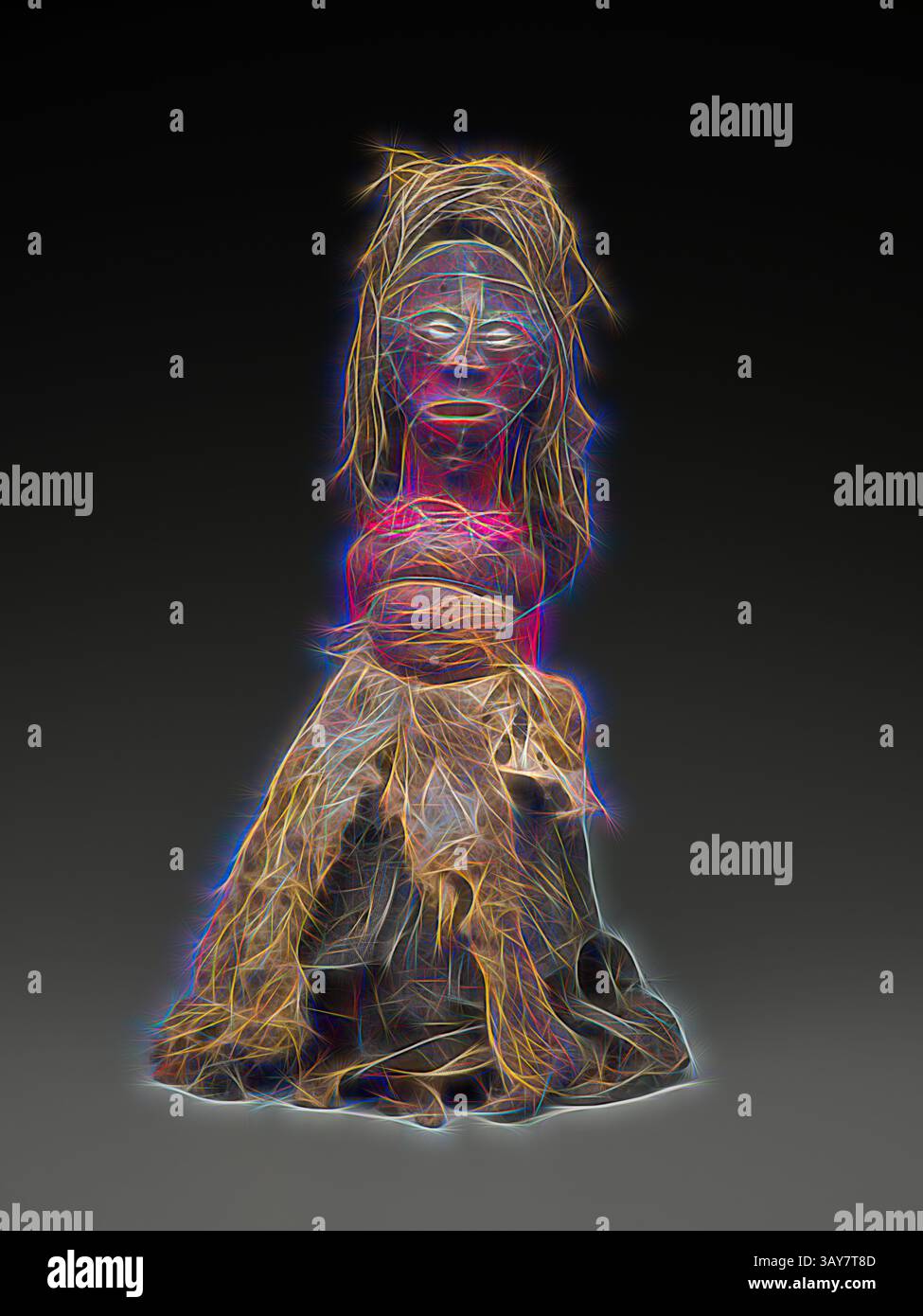 A stylized representation of a traditional figure, characterized by ...