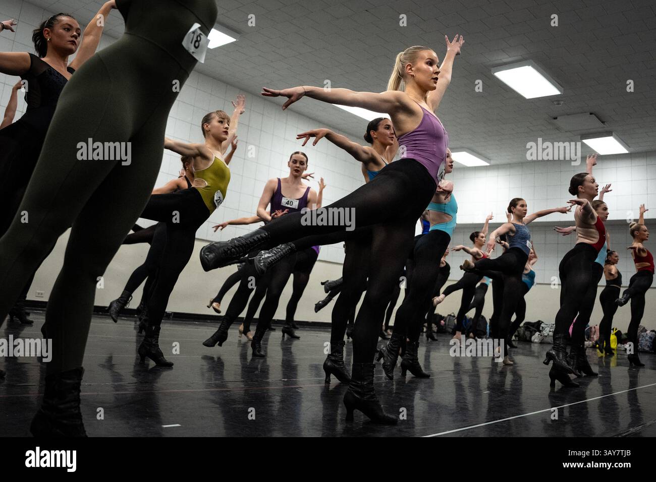 New York, United States. 22nd Apr, 2025. Prospective Rockettes practice ...