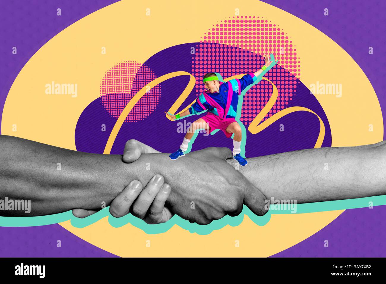 3D collage design composite trend artwork sketch of hand showing sign ...