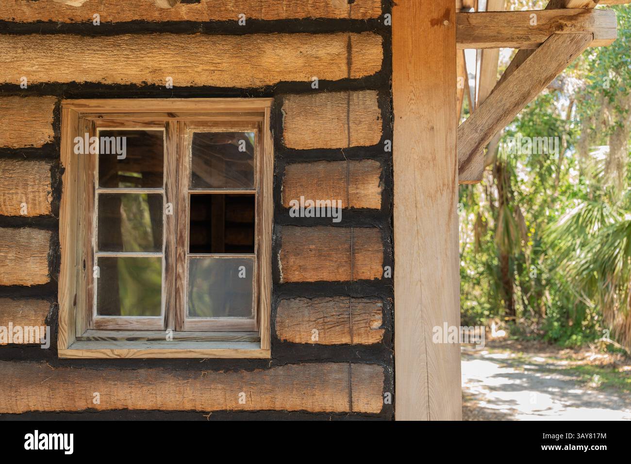 Old rustic wooden cabin window in forest sunlight Stock Photo - Alamy