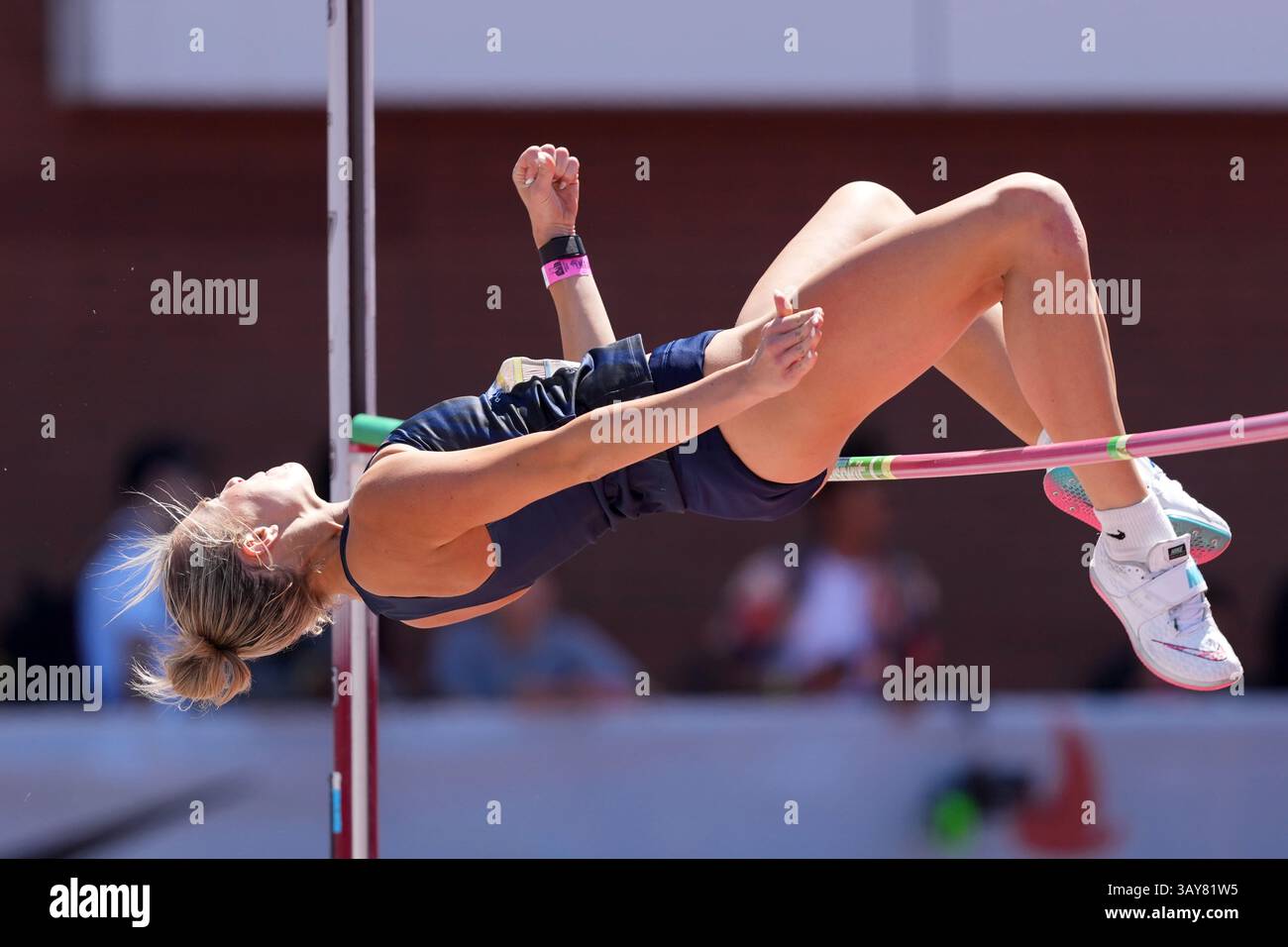 Paris Mikinski (188) of Arizona places second in the women's high jump ...