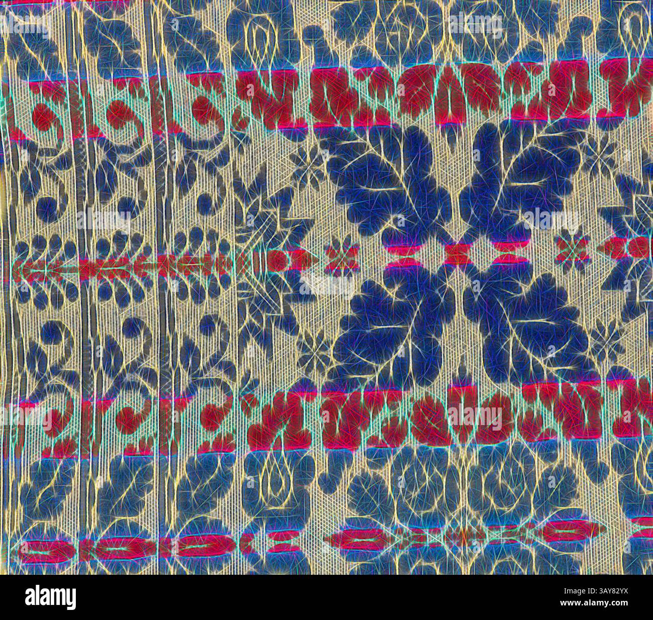 A vibrant textile pattern featuring intricate floral motifs ...