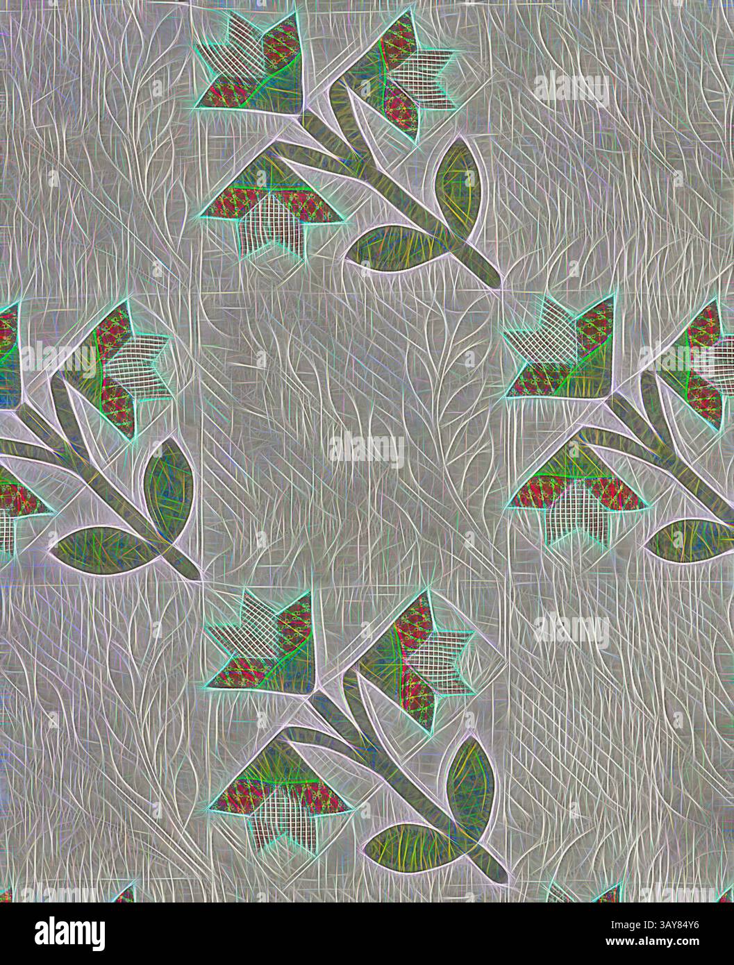 A whimsical pattern featuring stylized flowers with intricate leaf ...