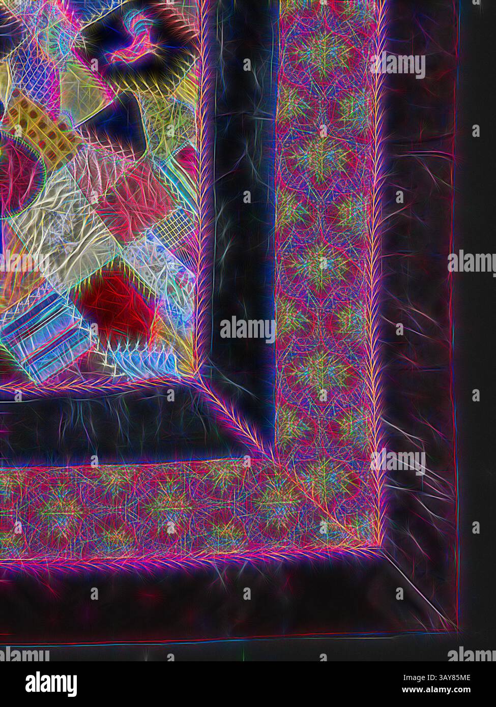 A vibrant patchwork quilt featuring an array of colorful patterns and ...