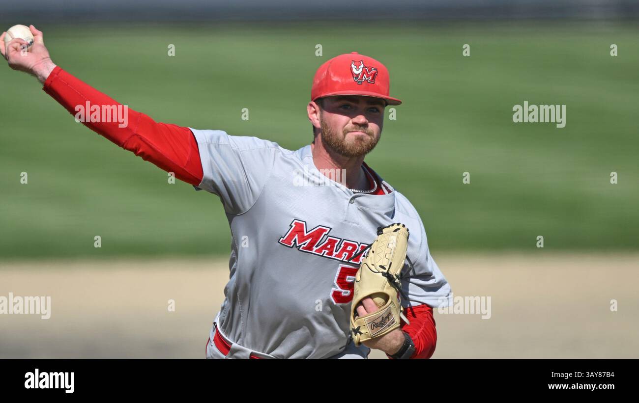 Marist pitcher Riley Orr throws during an NCAA baseball game on ...