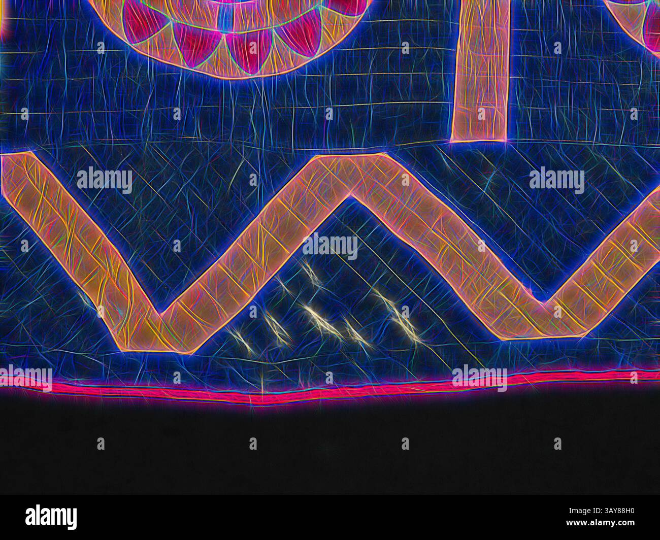 A vibrant textile design featuring intricate geometric patterns ...